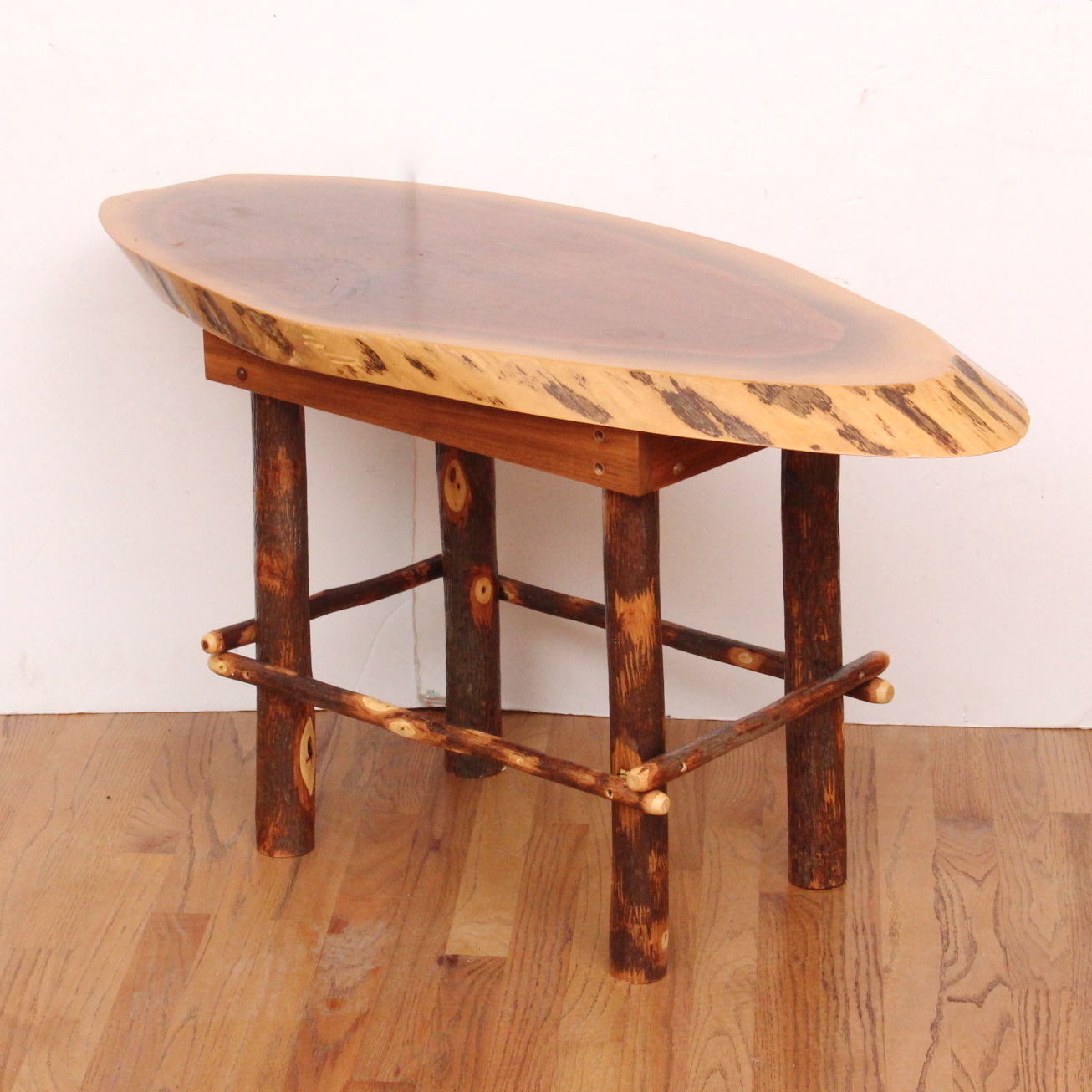 Handmade Rustic Walnut and Hickory Accent Table | EBTH