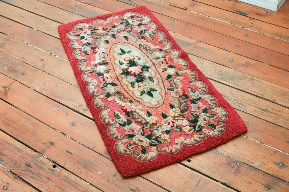 Pair of Hooked Floral Accent Rugs | EBTH