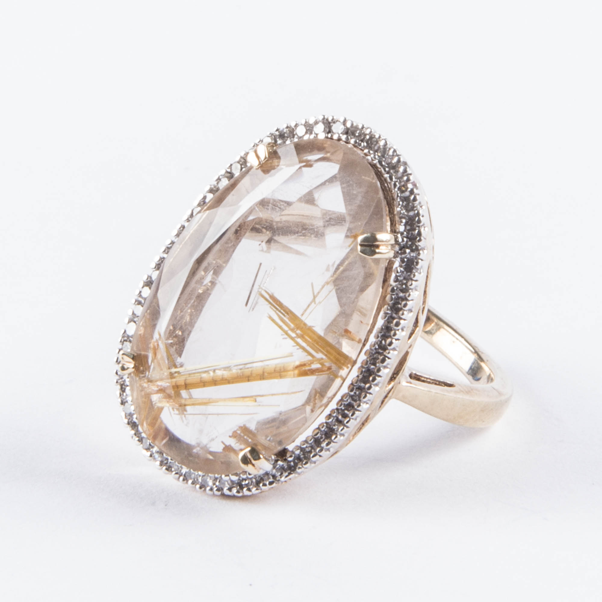 Gold Rutile Quartz and Diamond Ring | EBTH