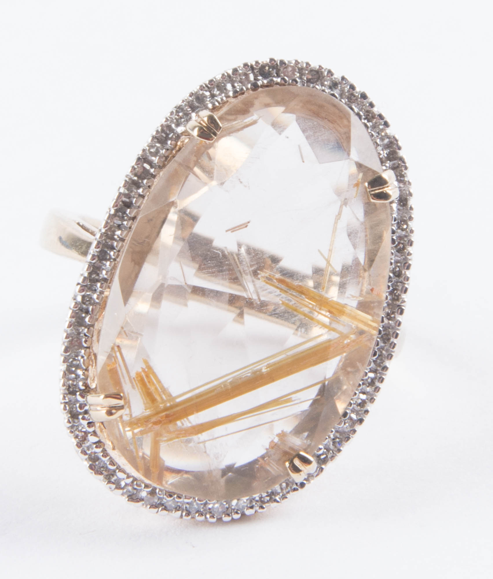 Gold Rutile Quartz and Diamond Ring | EBTH