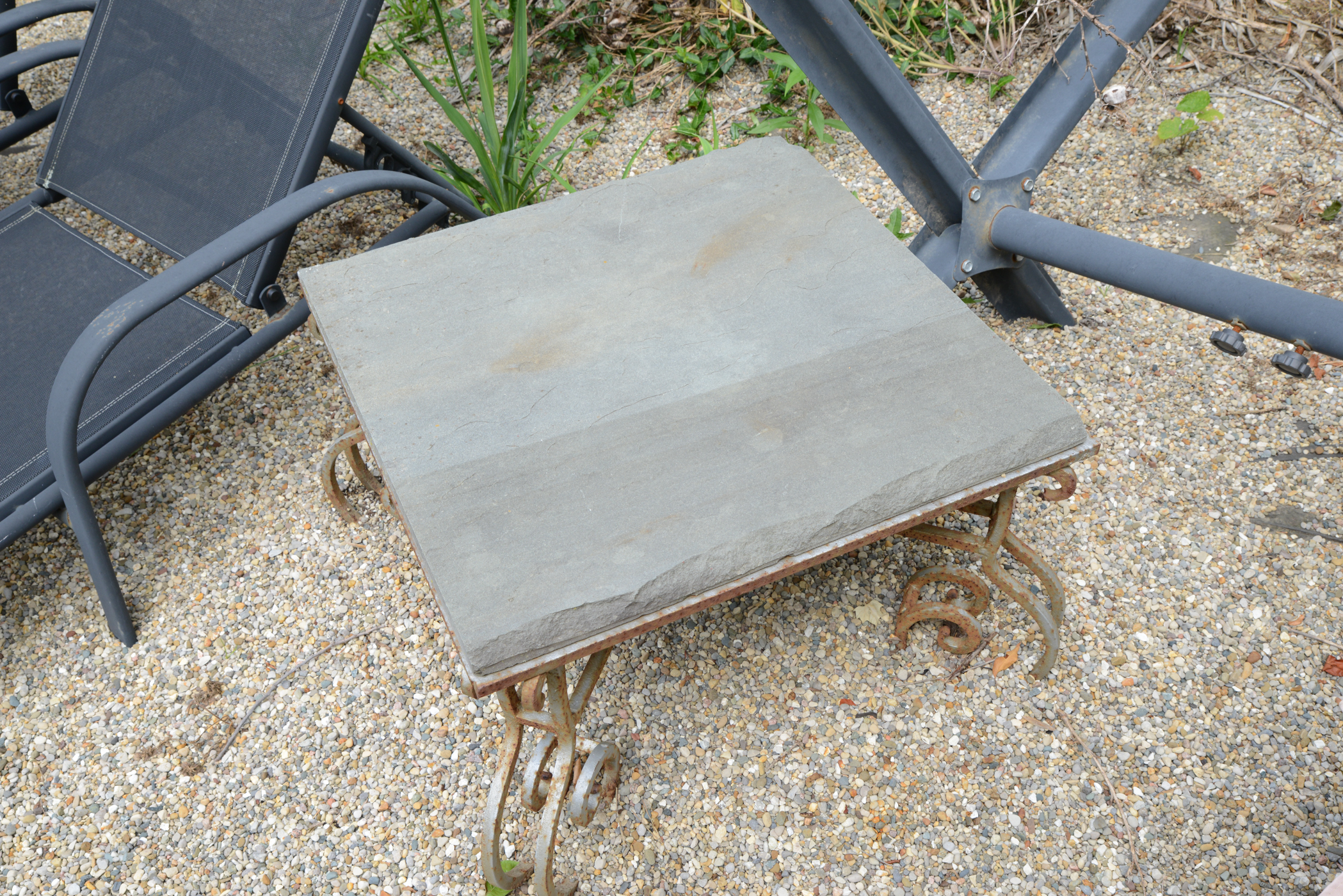Outdoor Slate and Metal Accent Table | EBTH