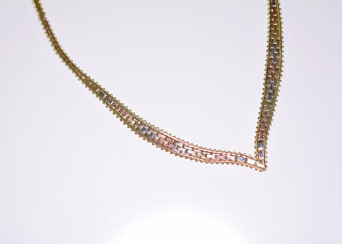 14K Tri-Color Gold "V" Weave Necklace | EBTH