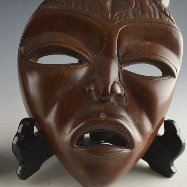 Haitian Wood Carved Mask and Philippines Wood Monkey Sculpture | EBTH