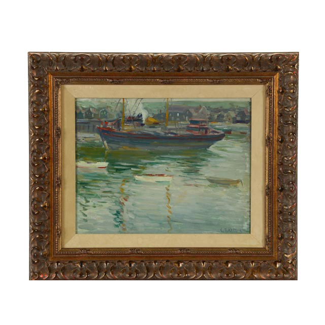 Charles Kaelin Original Oil Painting "Rockport (Boats at Mooring)" | EBTH