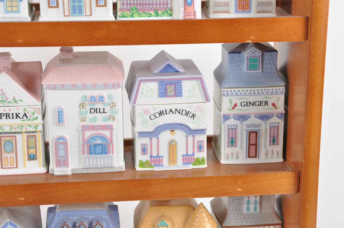 Lenox "Spice Village" Porcelain Spice Jars with Wood Display Rack | EBTH