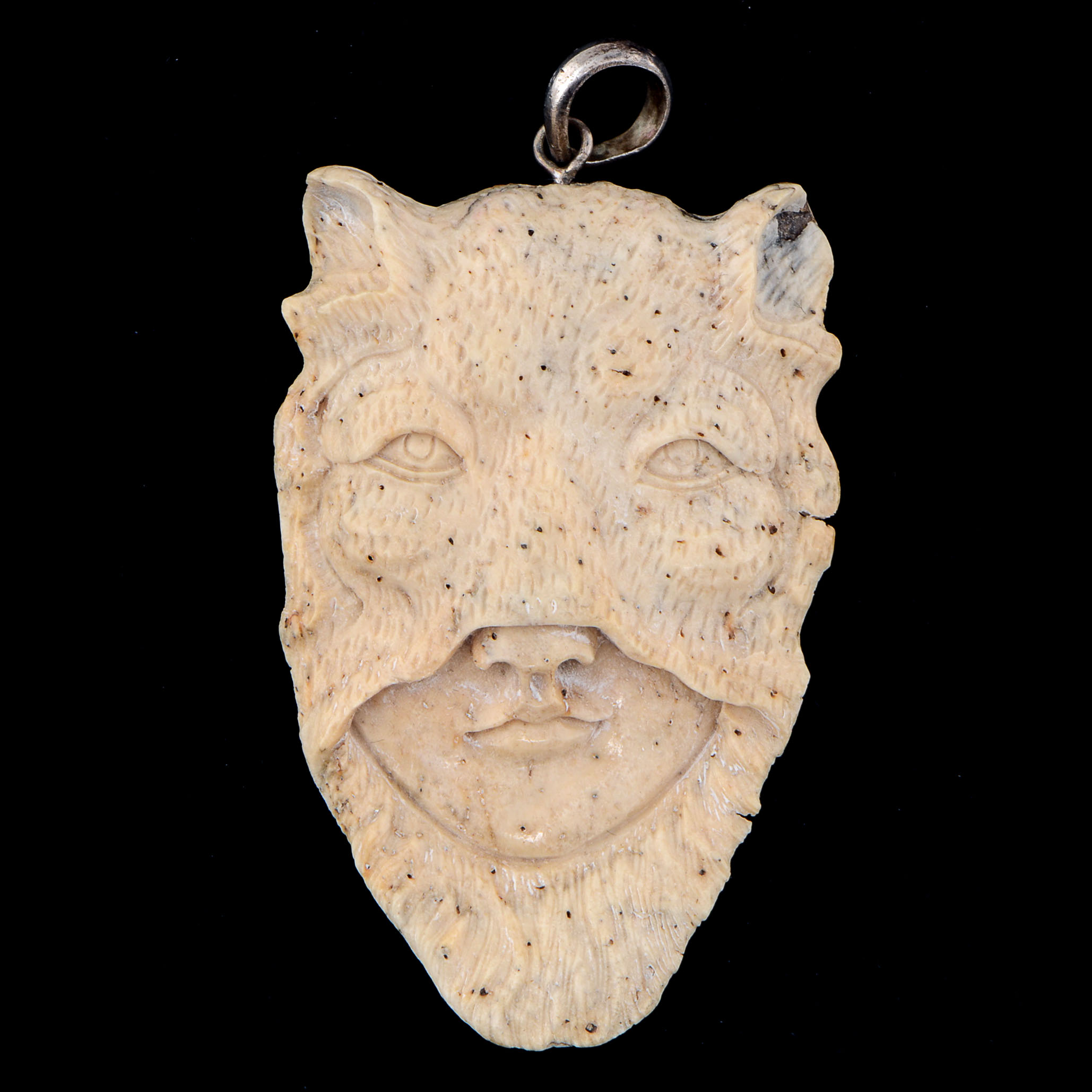 Carved Bone Wolf Mask Pendant | EBTH