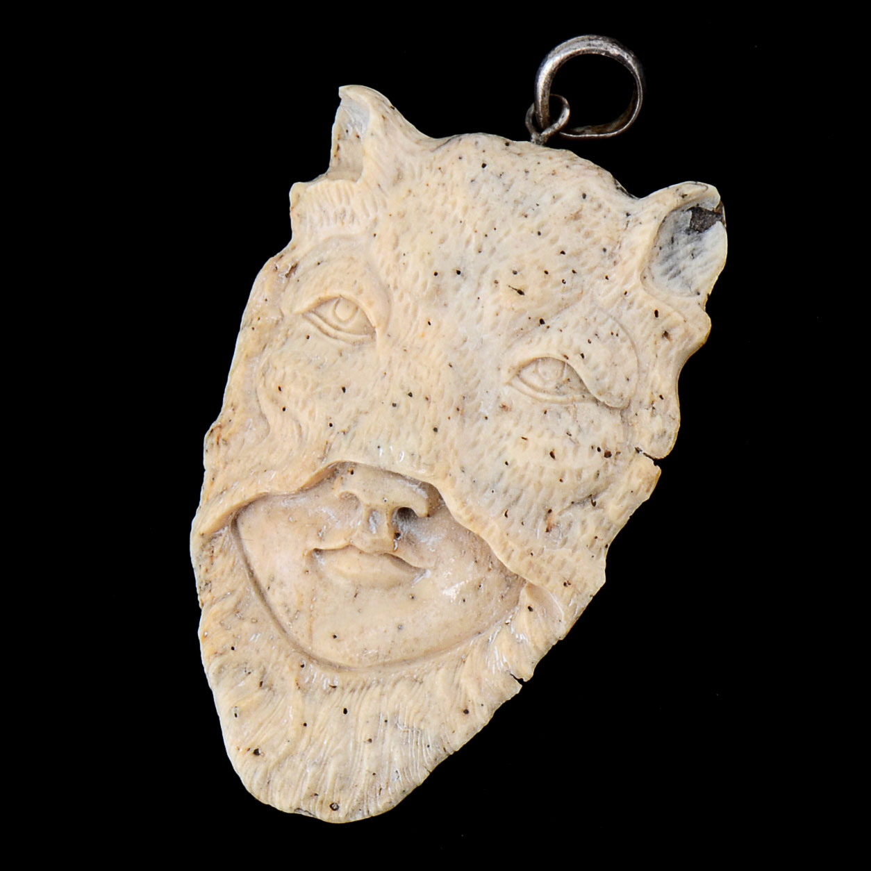 Carved Bone Wolf Mask Pendant | EBTH