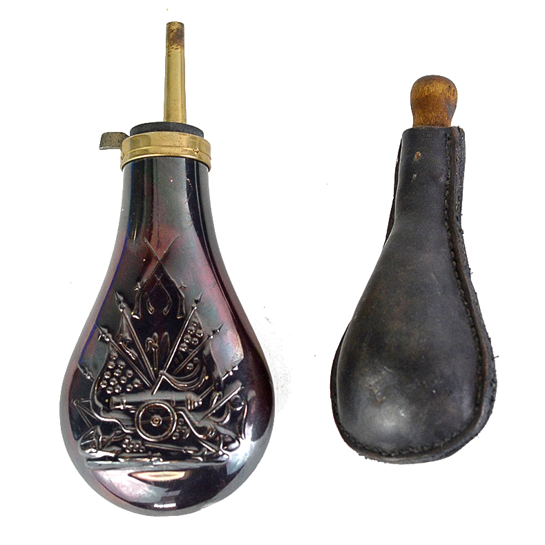 Vintage Leather and Brass Powder Flasks | EBTH