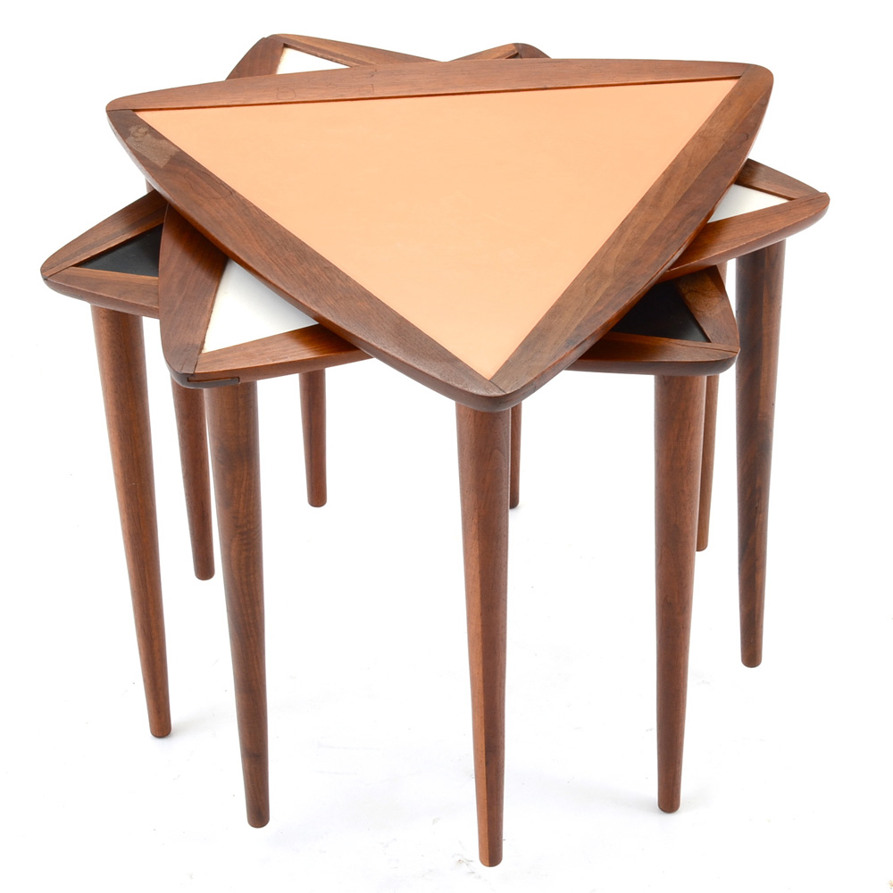 Walnut Nested Tables with Multi-Colored Masonite Tops | EBTH