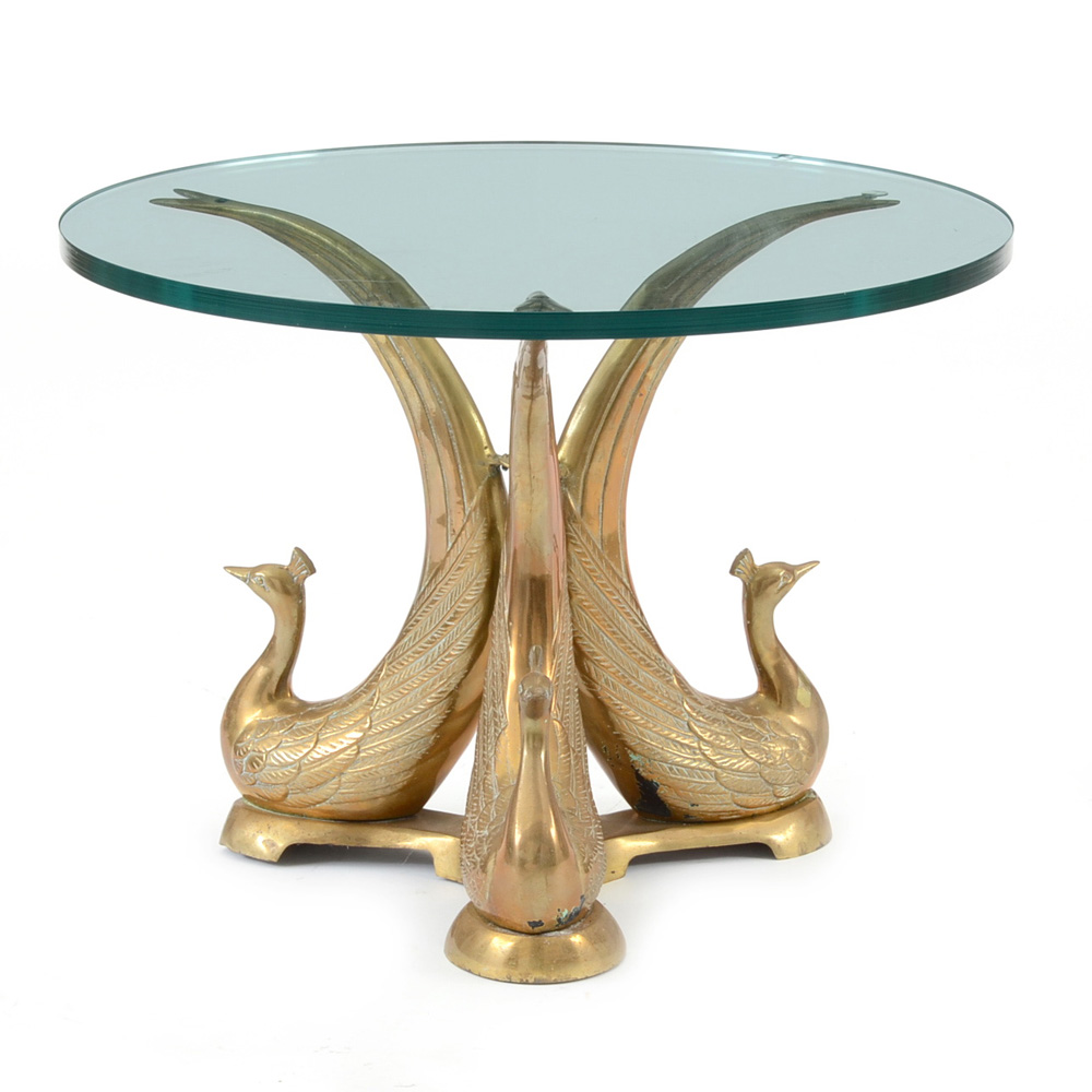 Brass and Glass Peacock Occasional Table | EBTH