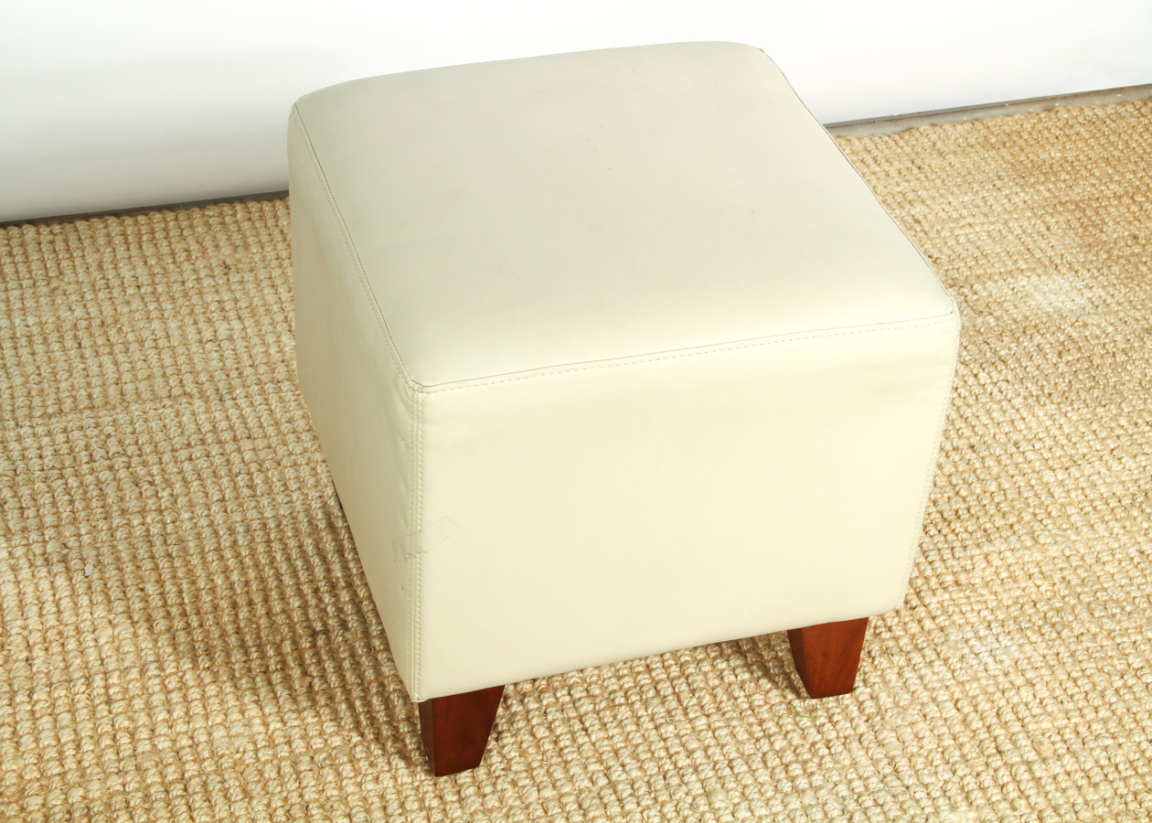 Cream Leather Ottoman | EBTH
