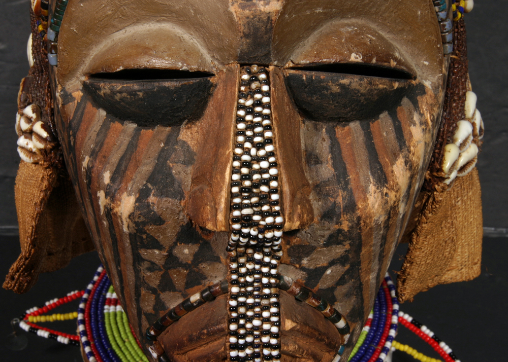Kuba "Ngaady a Mwaash" African Cowrie Shell Ceremonial Full Head Mask ...