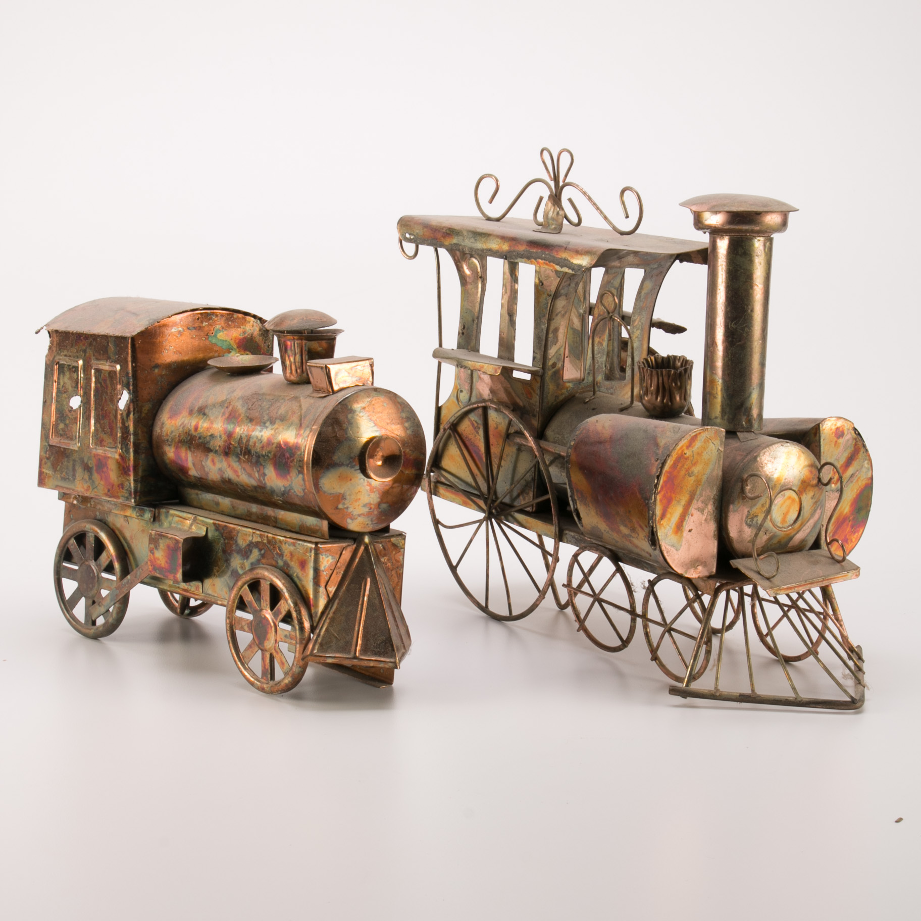 Pair Of Decorative Metal Trains with Copper Finish | EBTH