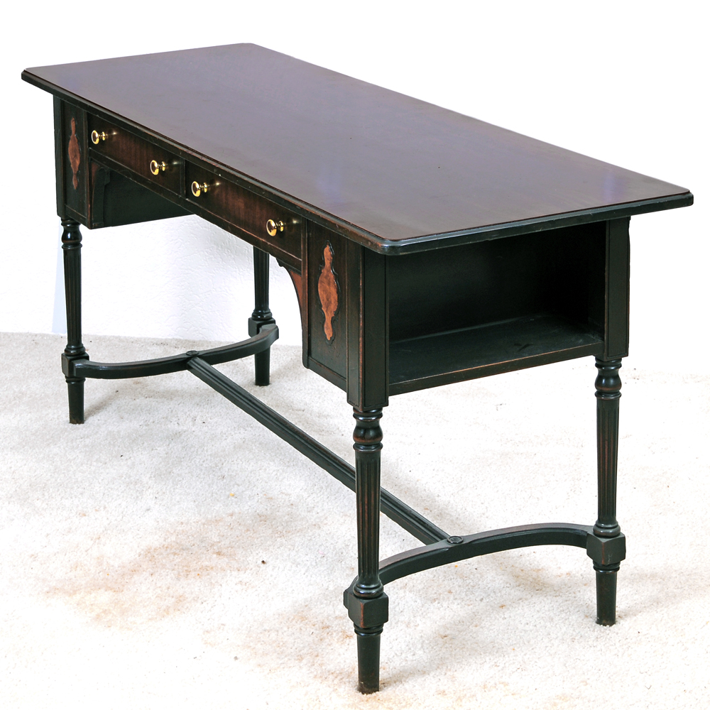 Sheraton Style Oak Desk With Burled Walnut Inlays | EBTH