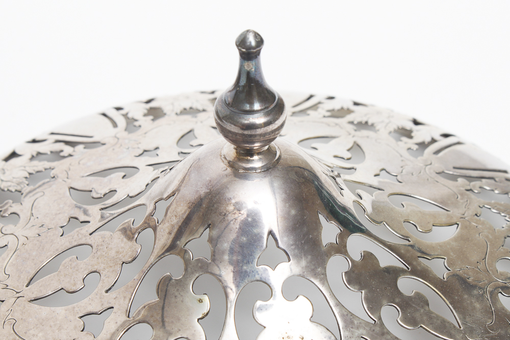 Antique W.M. Mounts Homan Plate on Nickel Silver Dish with Pierced Lid ...