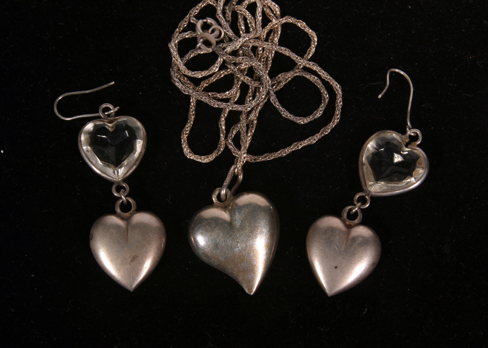 Sterling Silver Heart Necklace and Earring Set | EBTH