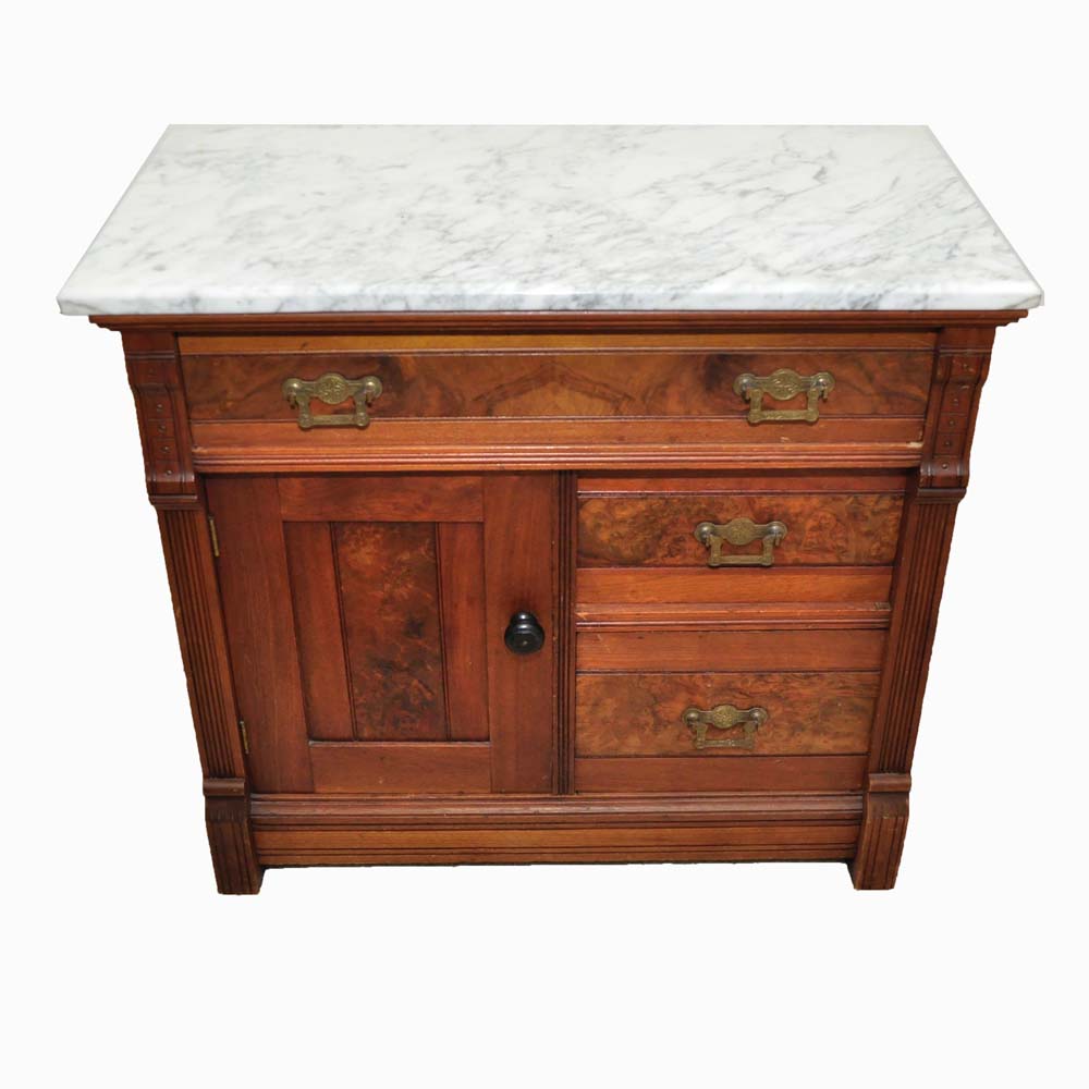 Antique Marble Top Victorian Walnut Washstand | EBTH