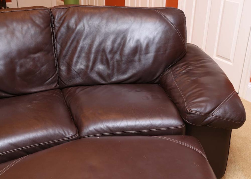 Bassett Leather Sectional Couch And Ottomans Ebth