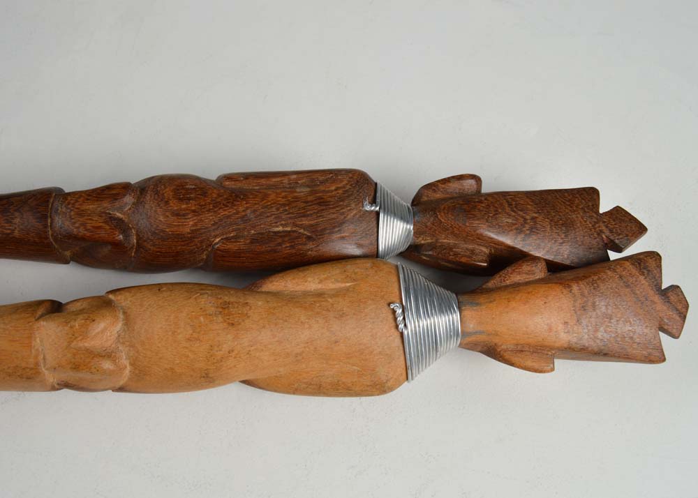 Vintage African Carved Mvule Wood Salad Serving Utensils | EBTH
