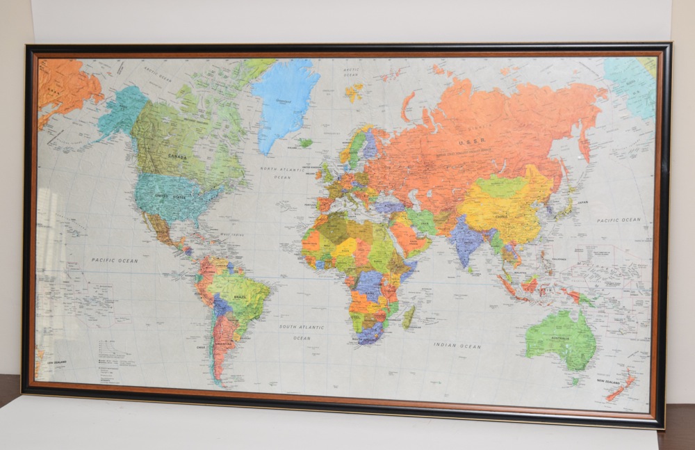 Vintage World Map Offset Lithograph | EBTH