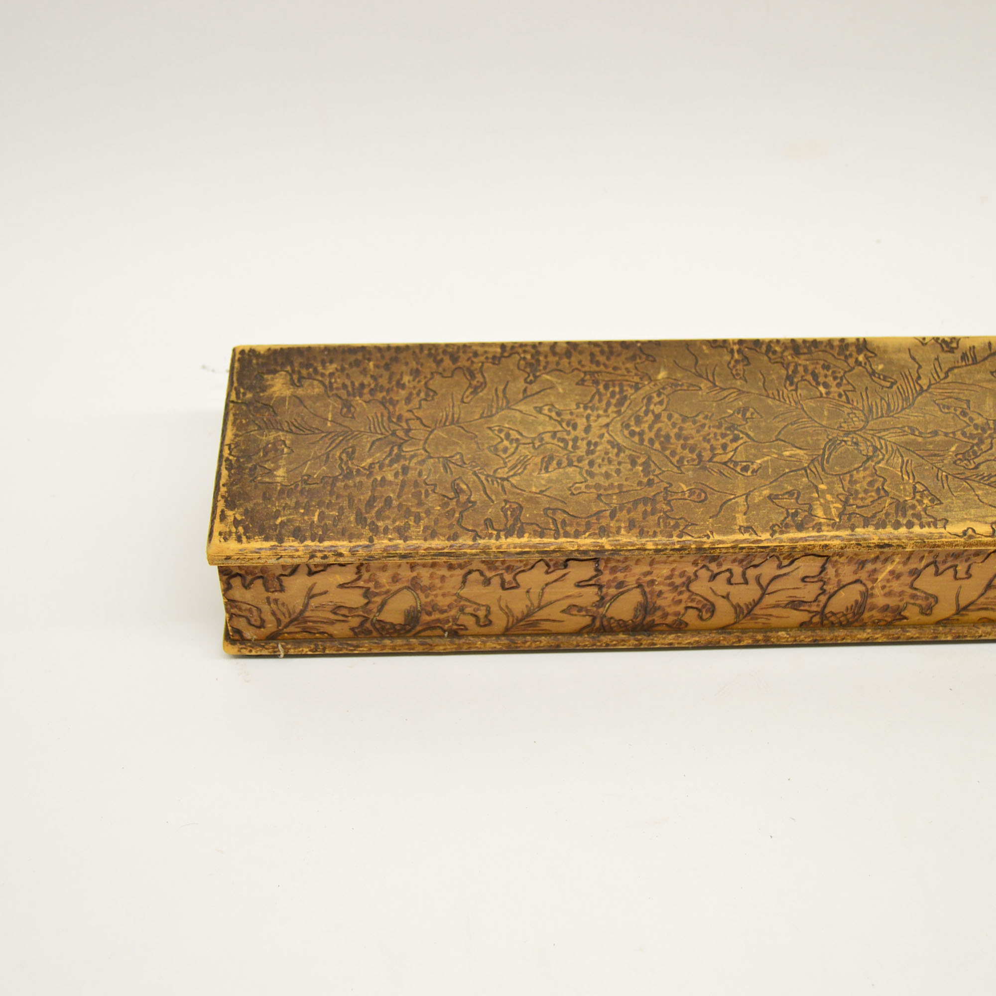 Pyrography Decorative Glove Box Depicting Acorns and Leaves | EBTH