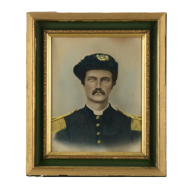 Antique Civil War Hand-Colored Crayon Portrait of Union Officer | EBTH