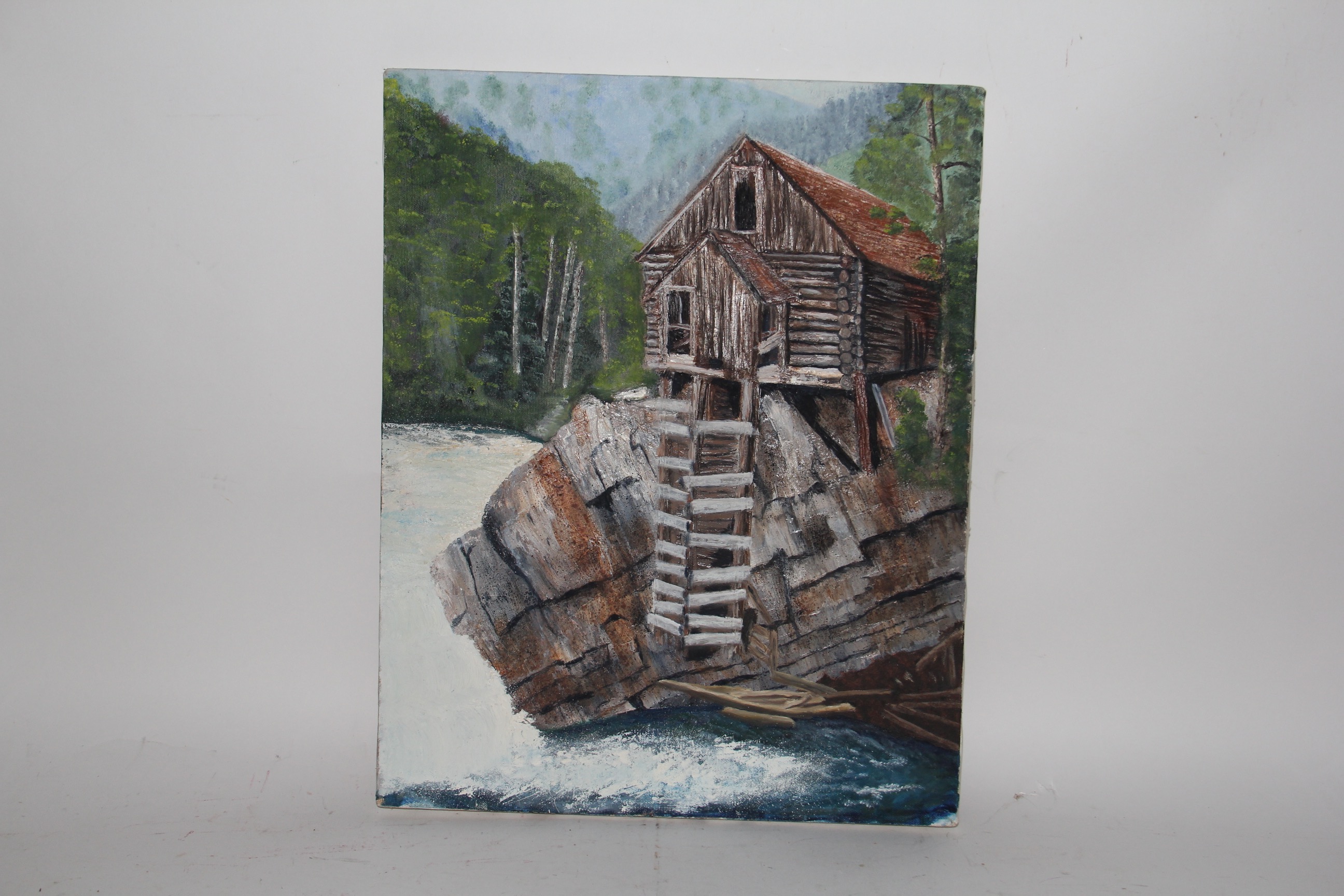 Pair of Log Cabin and Water Mill-Themed Artworks | EBTH