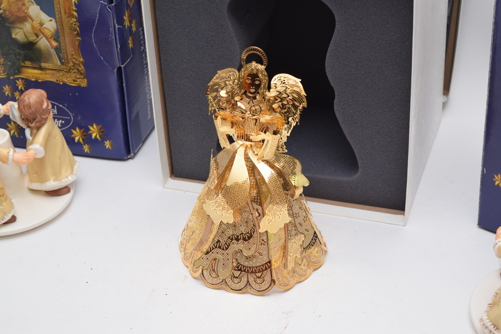Goebel Holiday Candle Holders and Brass Angel Tree Topper | EBTH