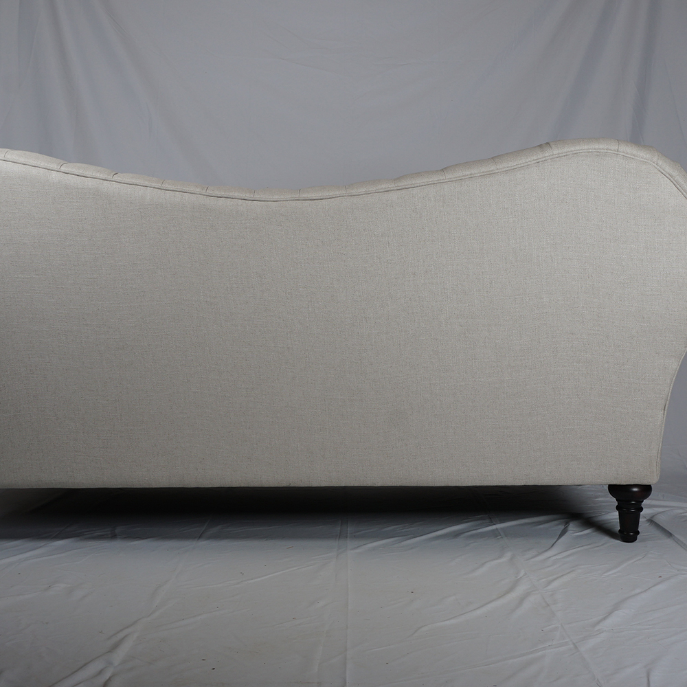 Tufted Linen Reverse Camel Back Sofa with Down Cushions | EBTH