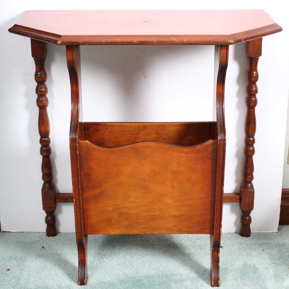 Vintage Cherry Finish Table with Magazine Rack | EBTH