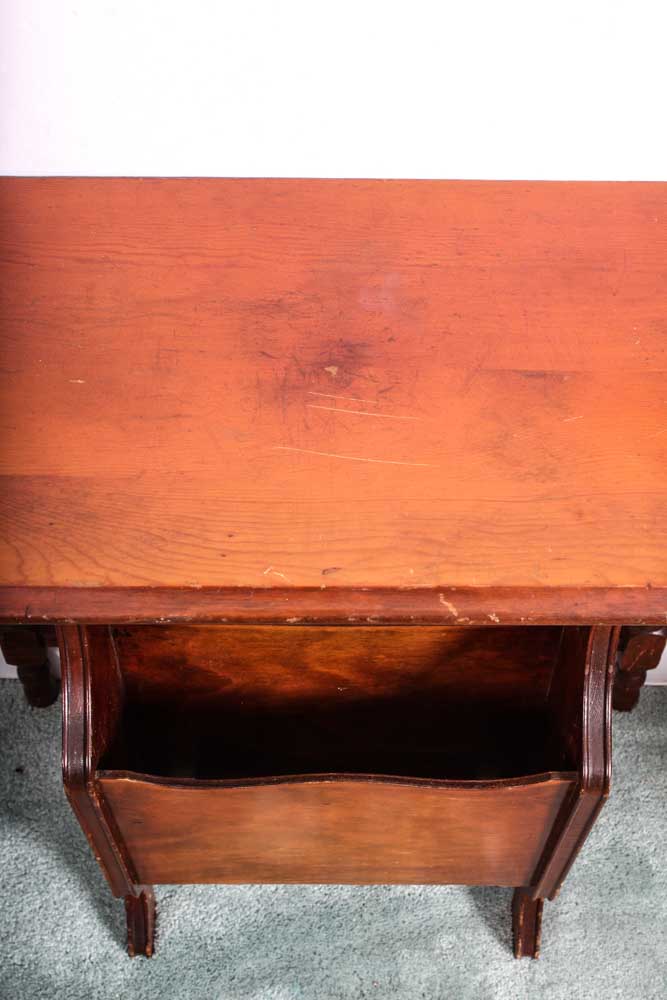 Vintage Cherry Finish Table with Magazine Rack | EBTH
