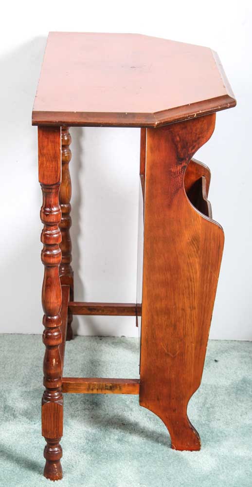 Vintage Cherry Finish Table with Magazine Rack | EBTH