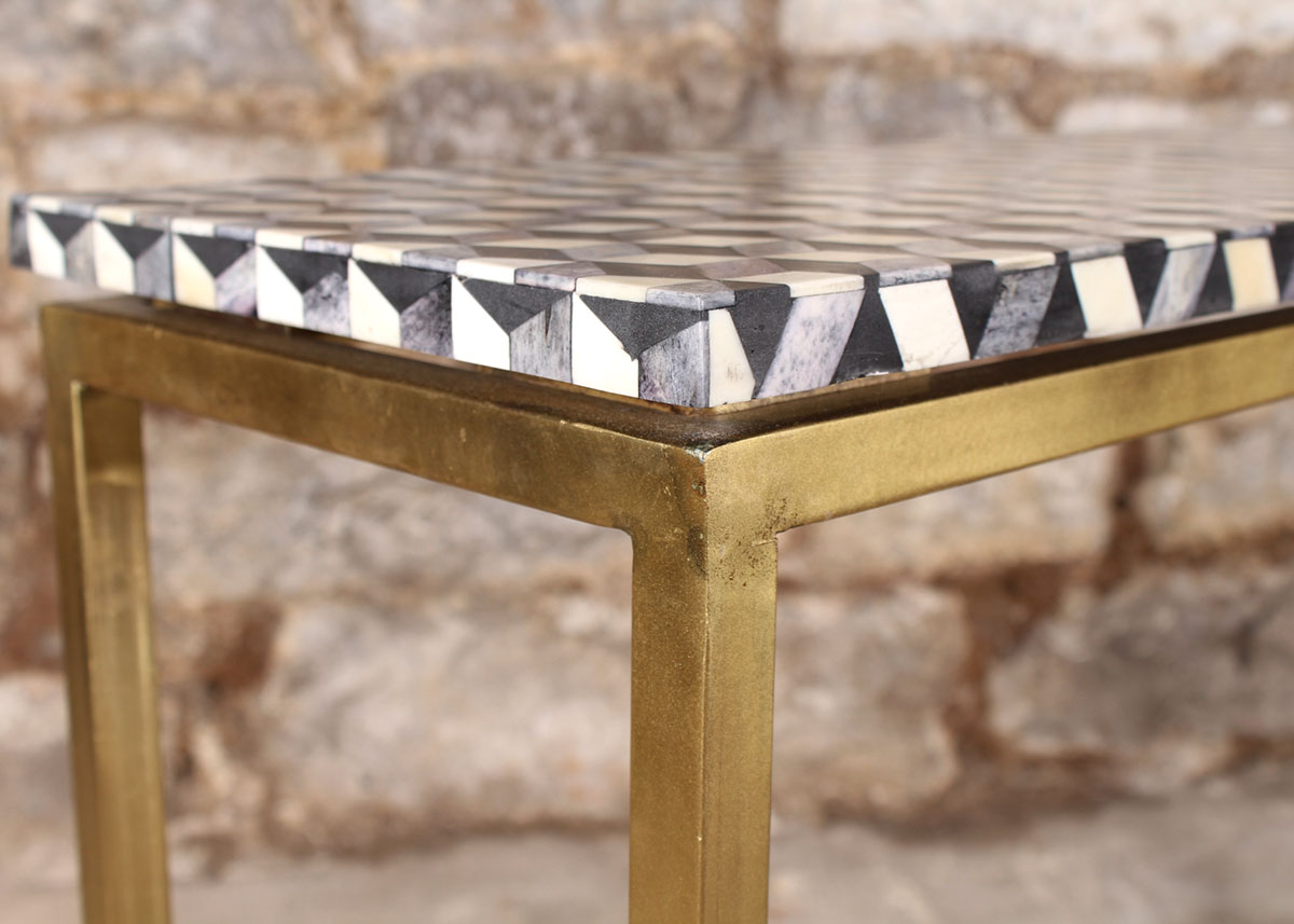 Console Table Topped with Three Dimensional Perspective Tumbling Block ...