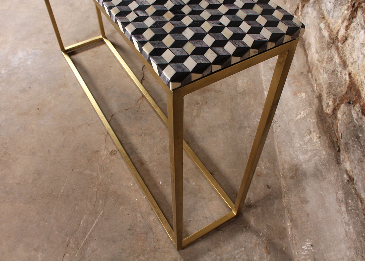 Console Table Topped with Three Dimensional Perspective Tumbling Block ...