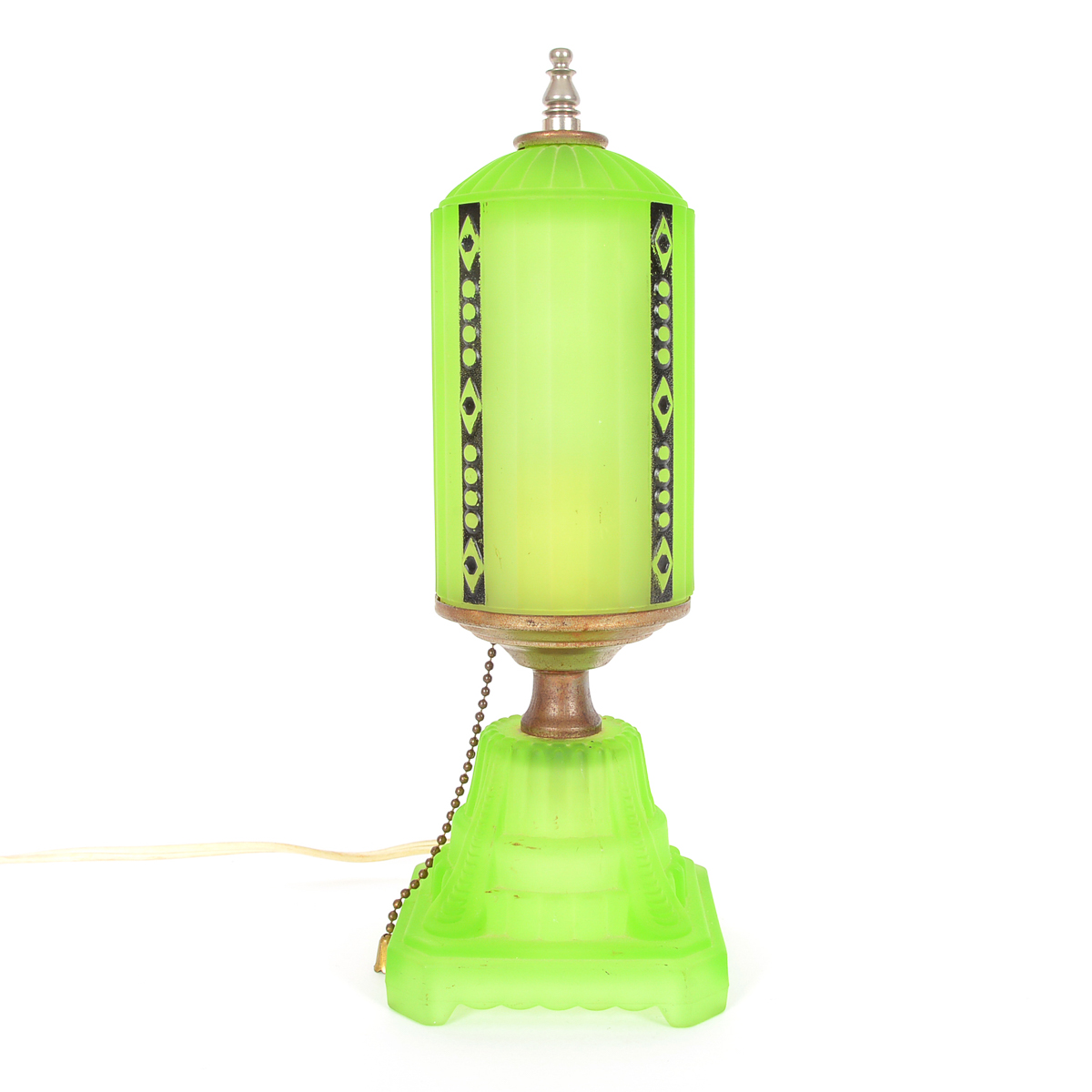Art Deco Frosted Green Glass Table Light | EBTH