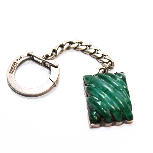 Vintage Sterling and Jade Colored Key Chain | EBTH