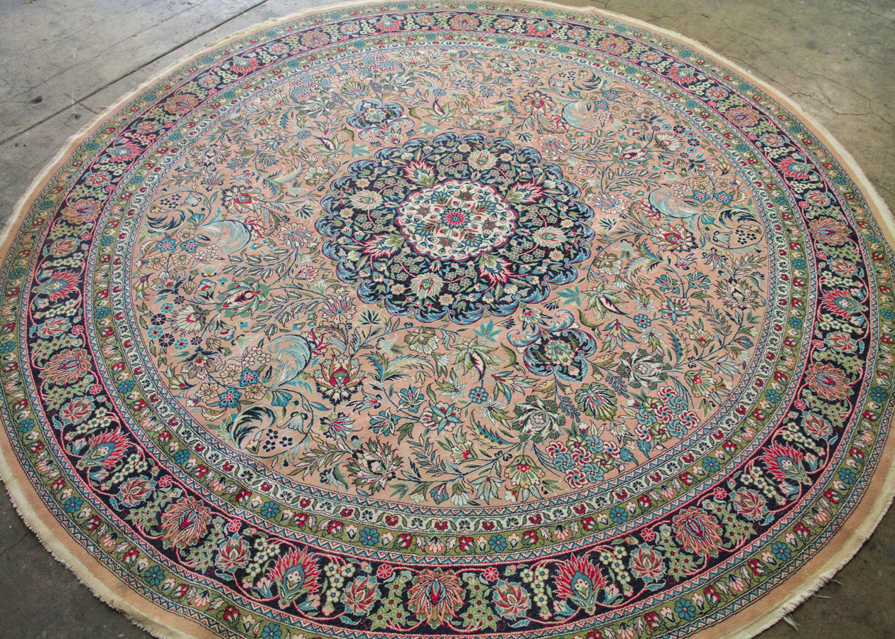 Handwoven Circular Kashmir-Style Floral Area Rug | EBTH