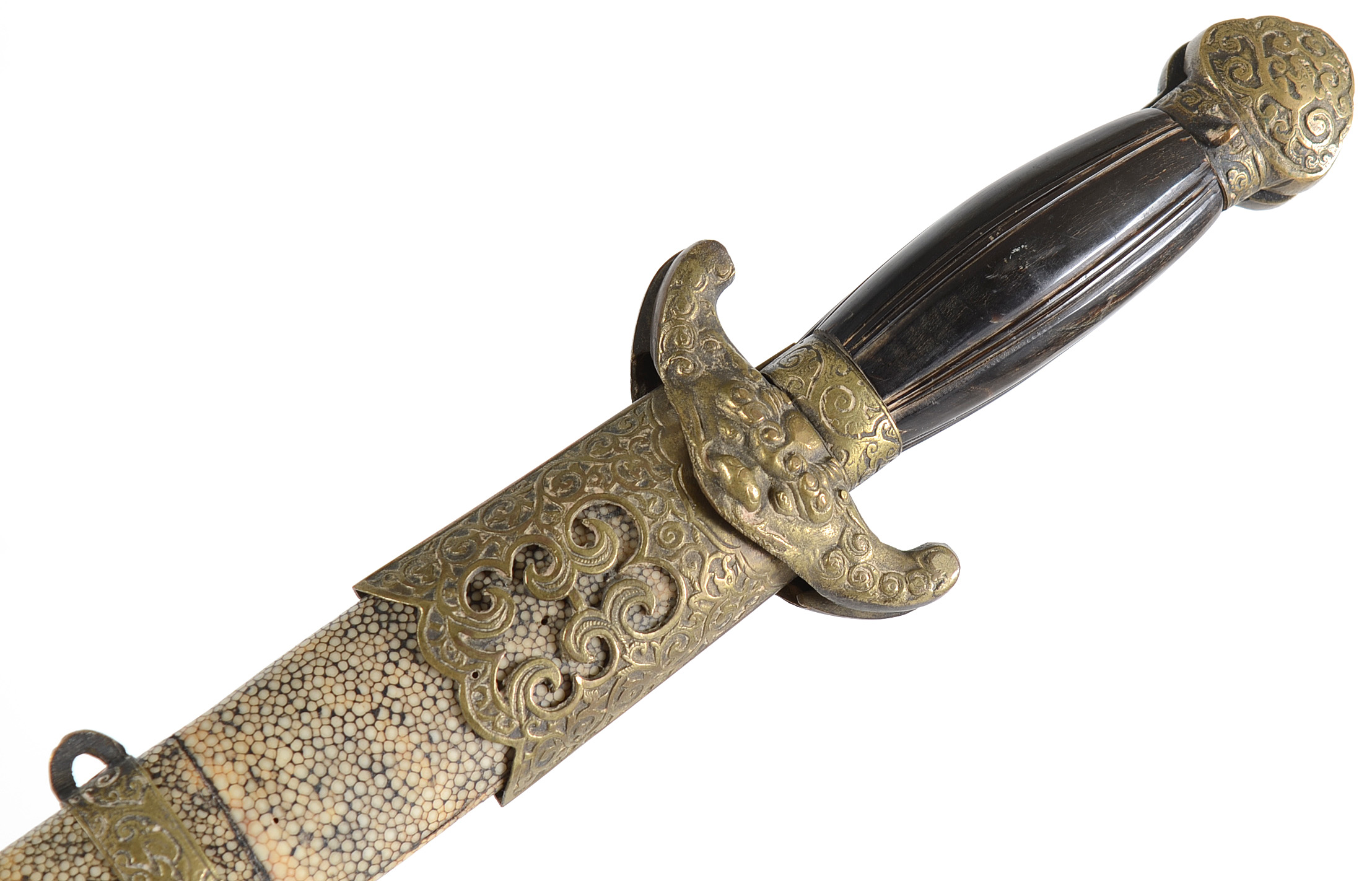 Antique Chinese Shuang Jian Double Sword Set in Shagreen Scabbard | EBTH