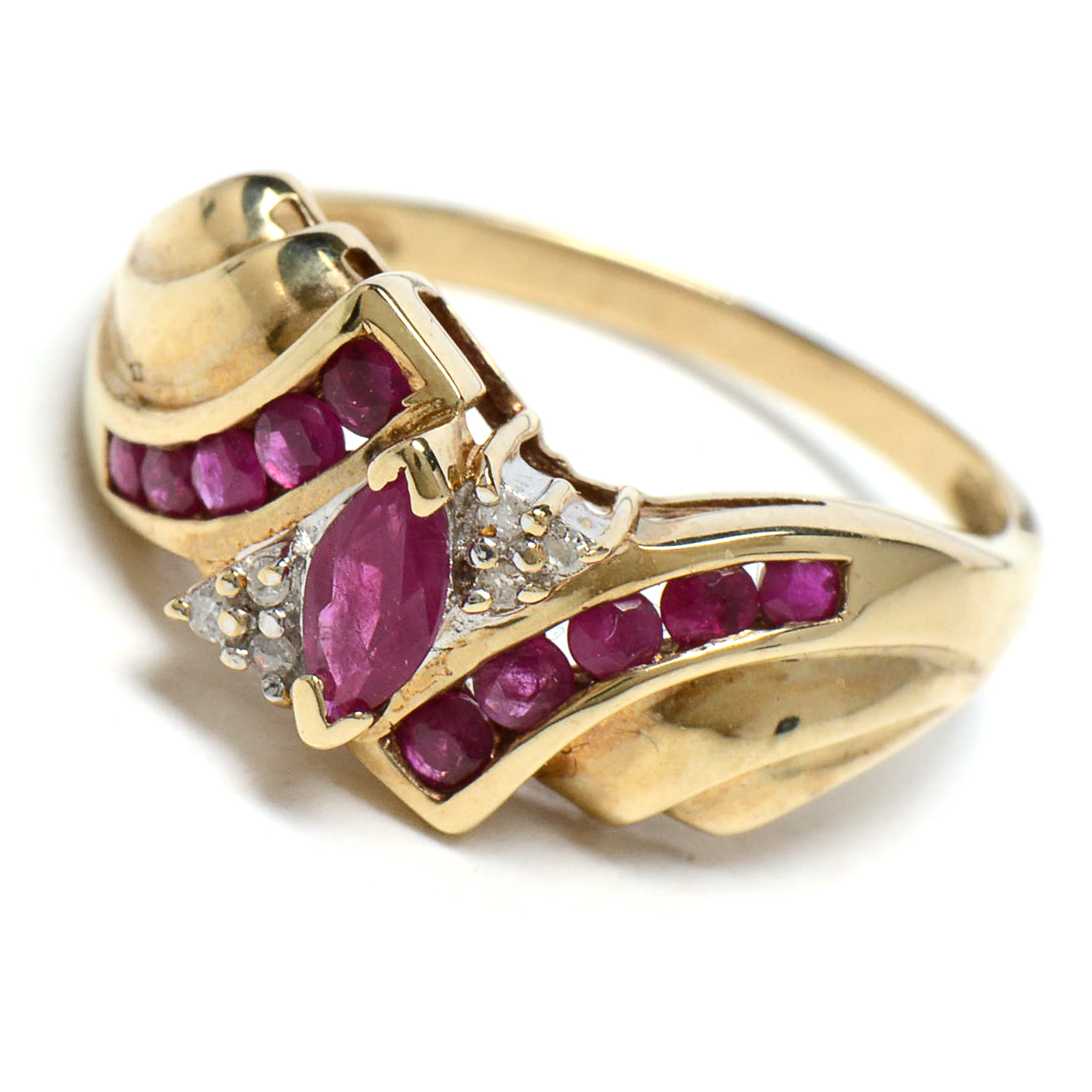 Two 10K Yellow Gold Diamond and Ruby Rings | EBTH