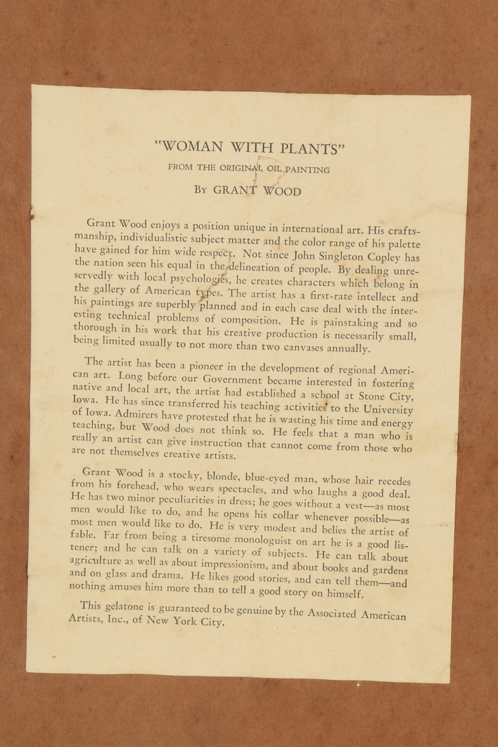 Grant Wood Lithograph Titled "Woman with Plants" | EBTH