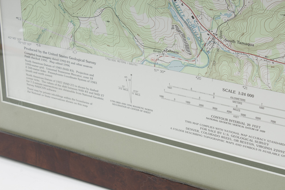 Framed Topographic Map of Tamaqua, Pennsylvania | EBTH