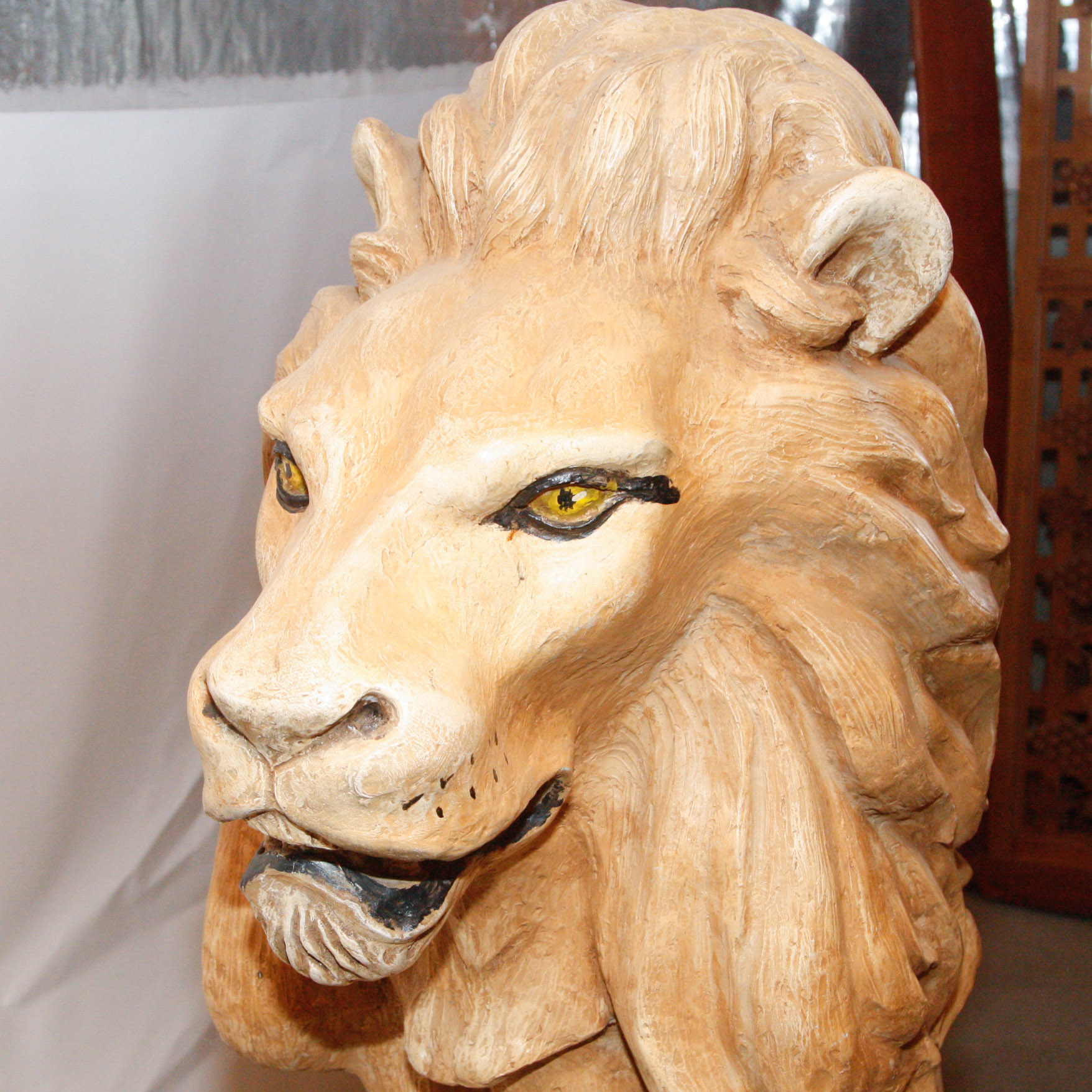 Life-Size Fiberglass Lion Statue with Saddle | EBTH