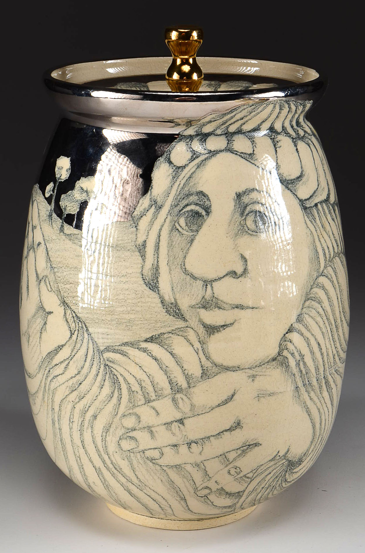 Three Mary Lou Higgins Drawn Pottery Covered Jars | EBTH