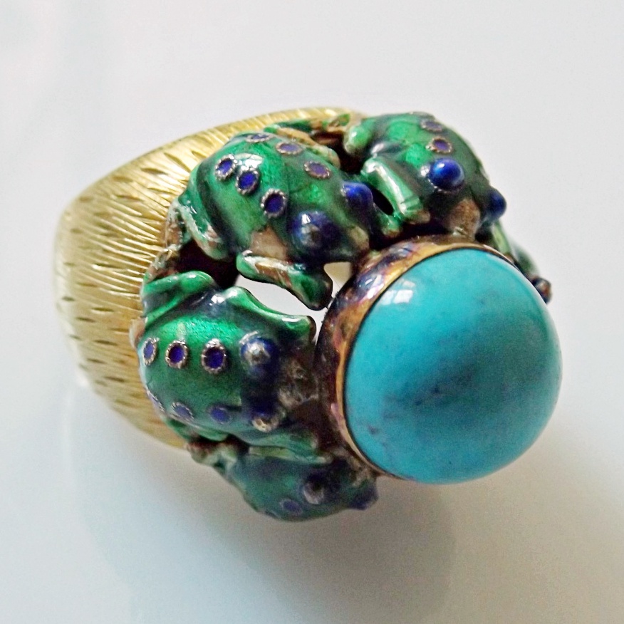 14K Gold Enameled Frog Ring | EBTH