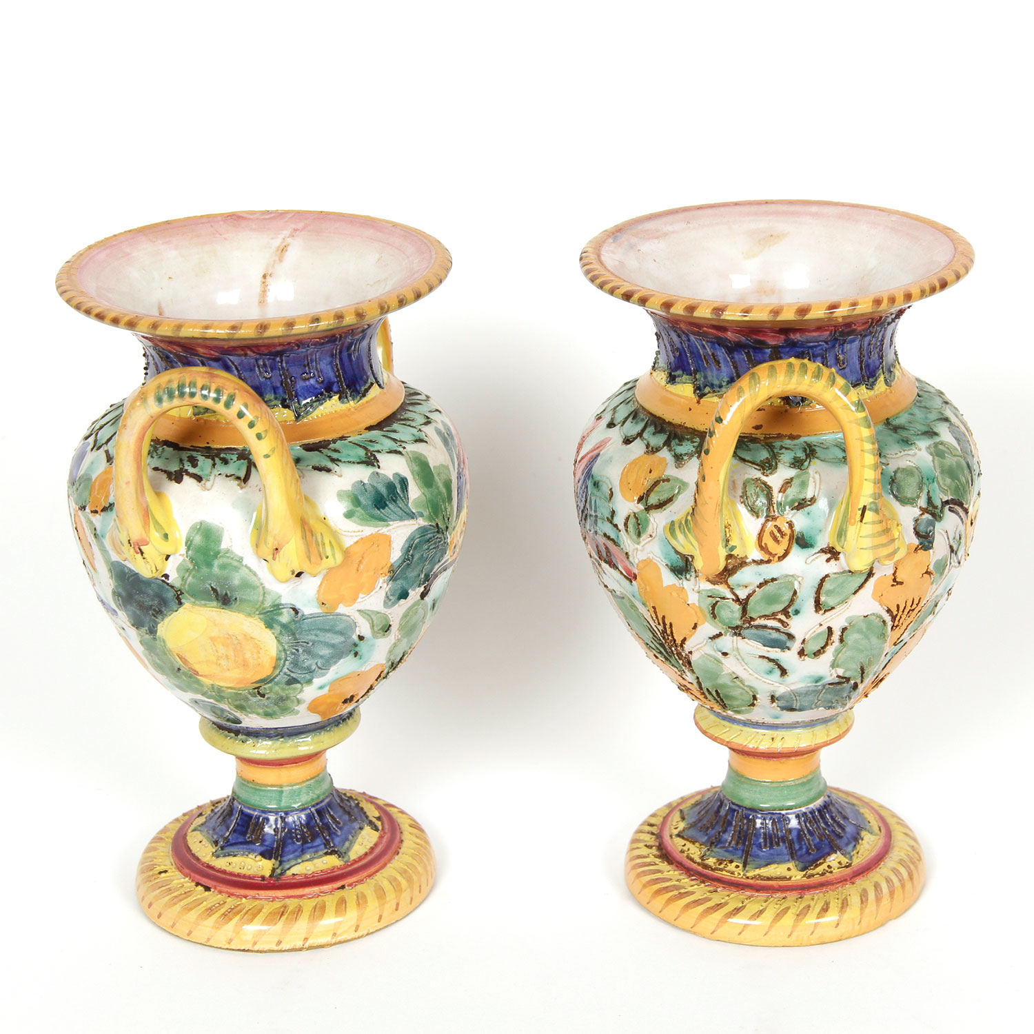 Pair of Italian Incised Deruta Faience Pottery Mantle Urns | EBTH