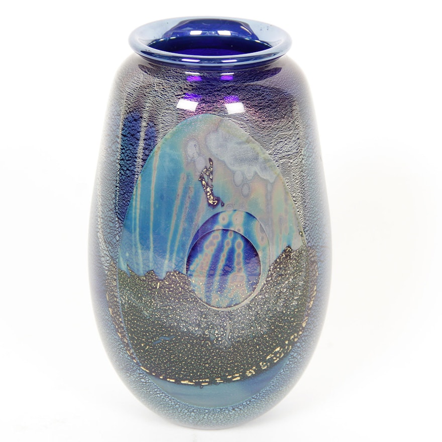 1983 Signed Robert Eickholt Studio Handblown Art Glass Vase : EBTH
