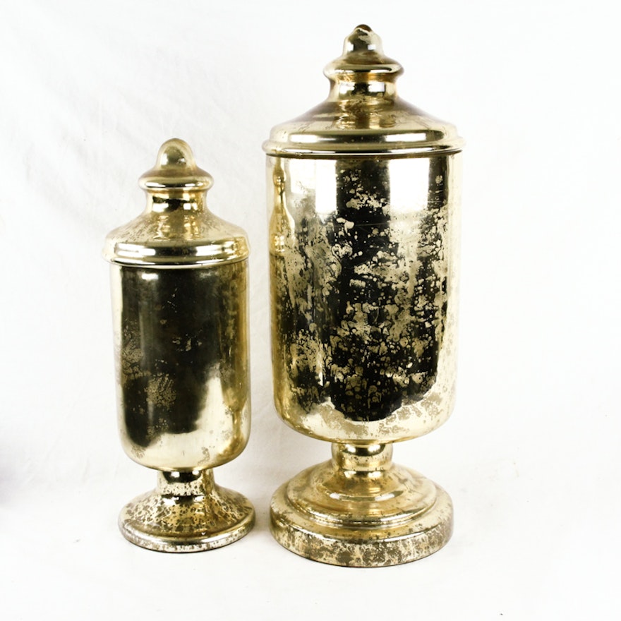 Pair Of Mercury Glass Apothecary Jars Ebth