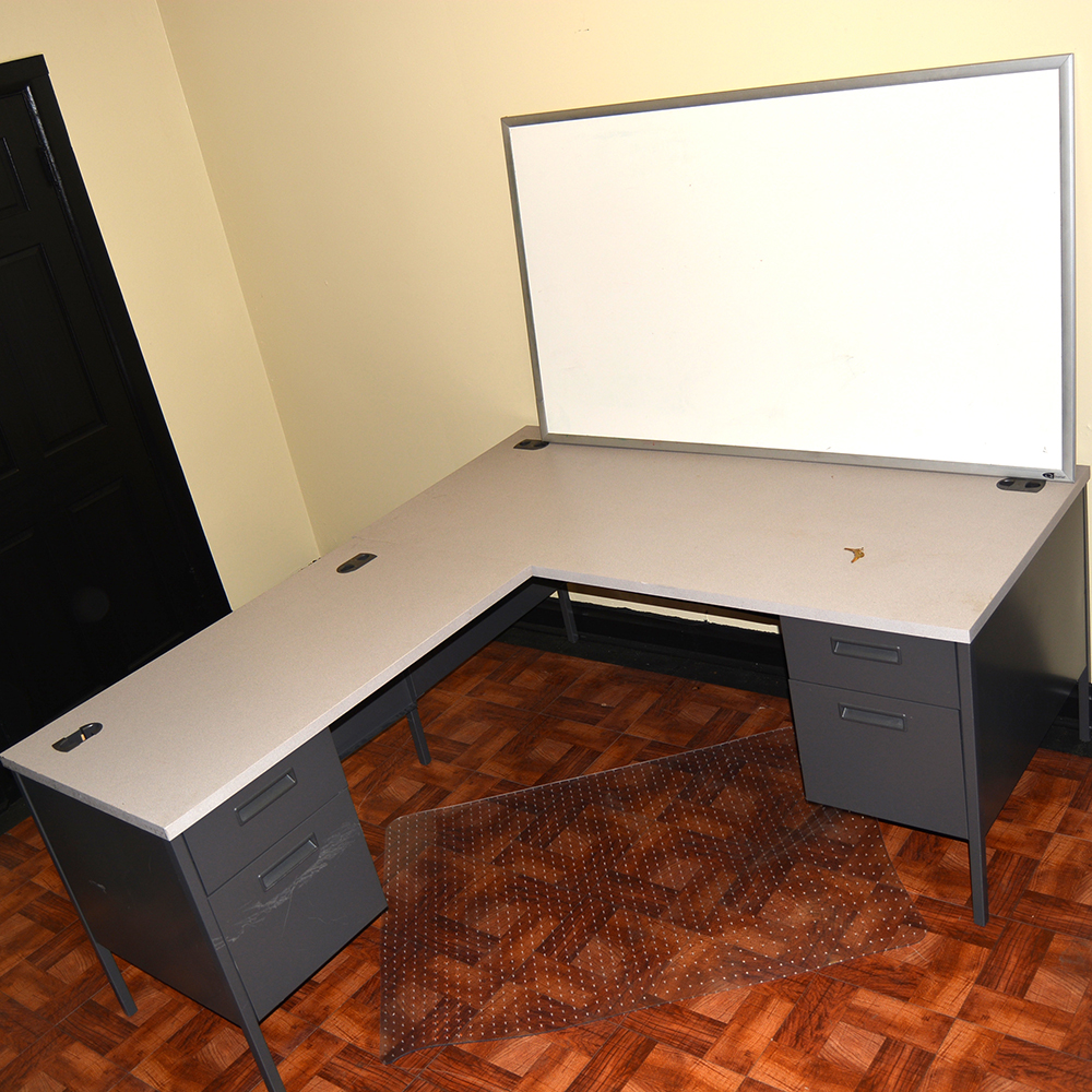 Gray Metal Corner Desk with Accessories | EBTH