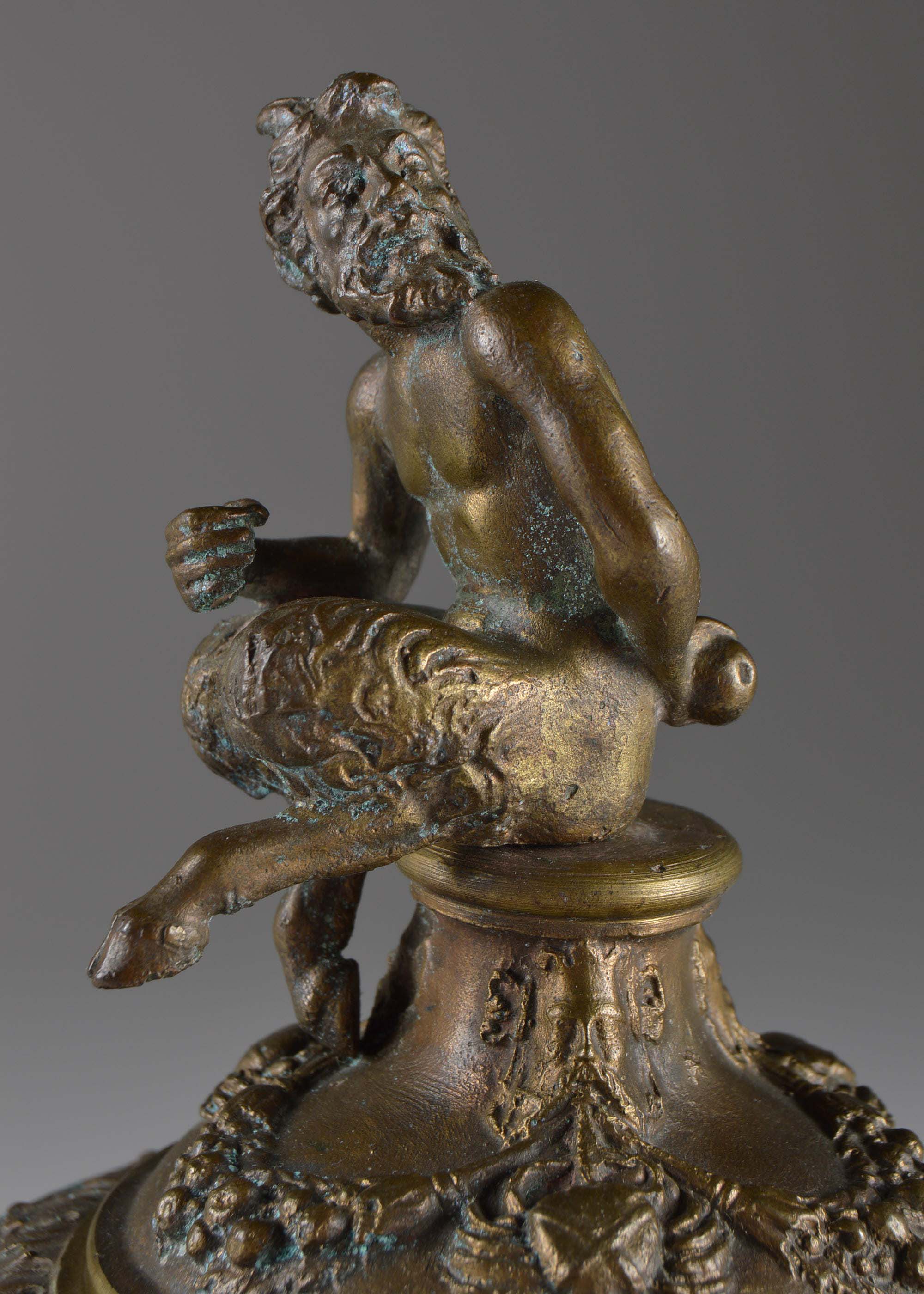 Antique Brass Satyr with Harpies Inkwell | EBTH