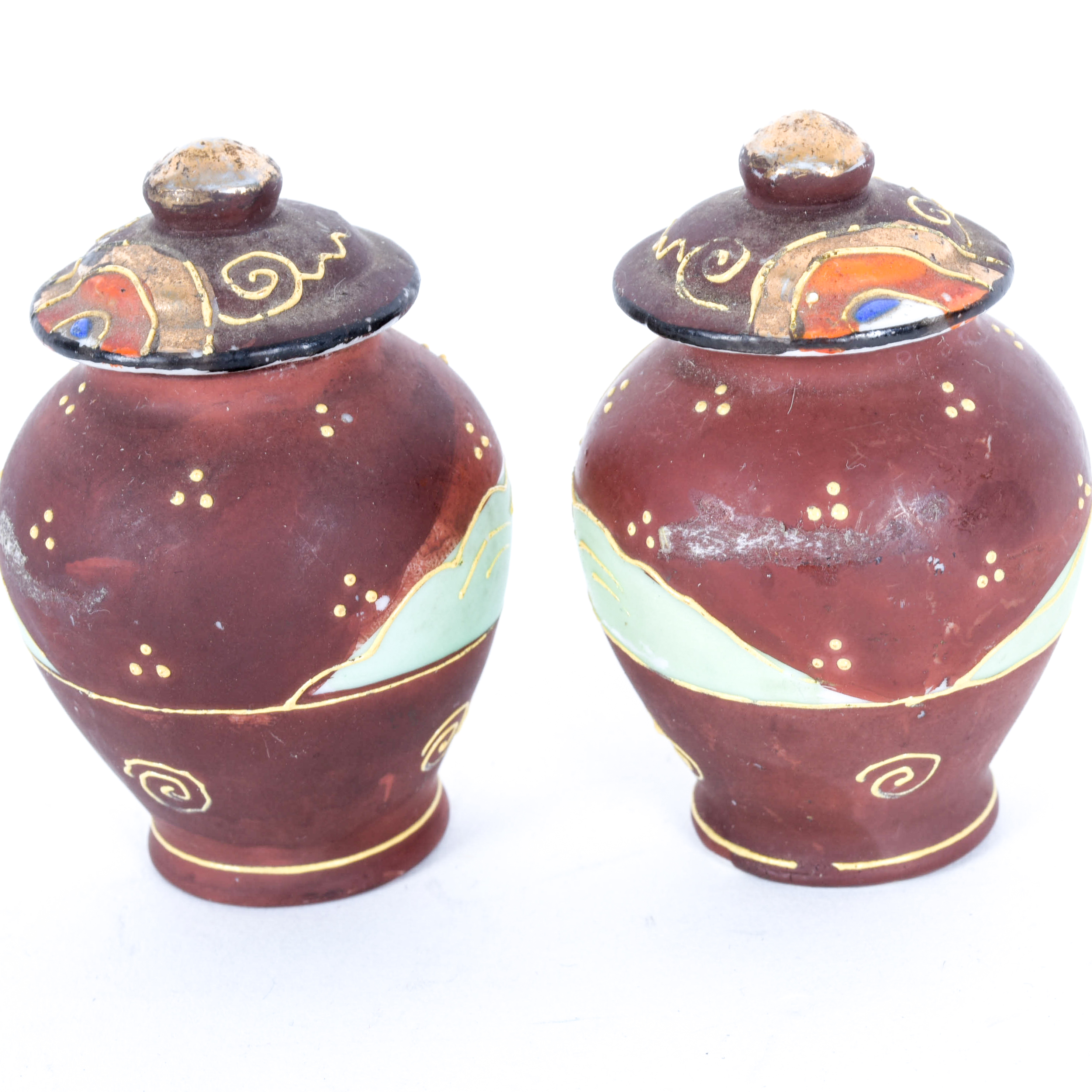 Three Hand-Painted Japanese Pots with Lids | EBTH